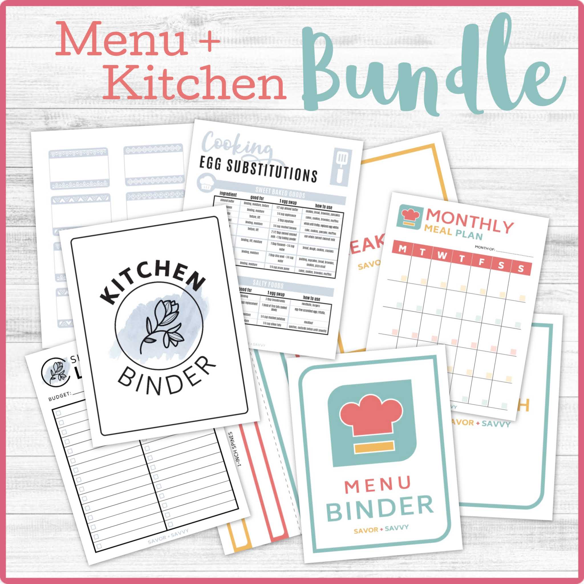 Menu & Kitchen Binder Bundle (43 Pages) 📎 – Savor and Savvy
